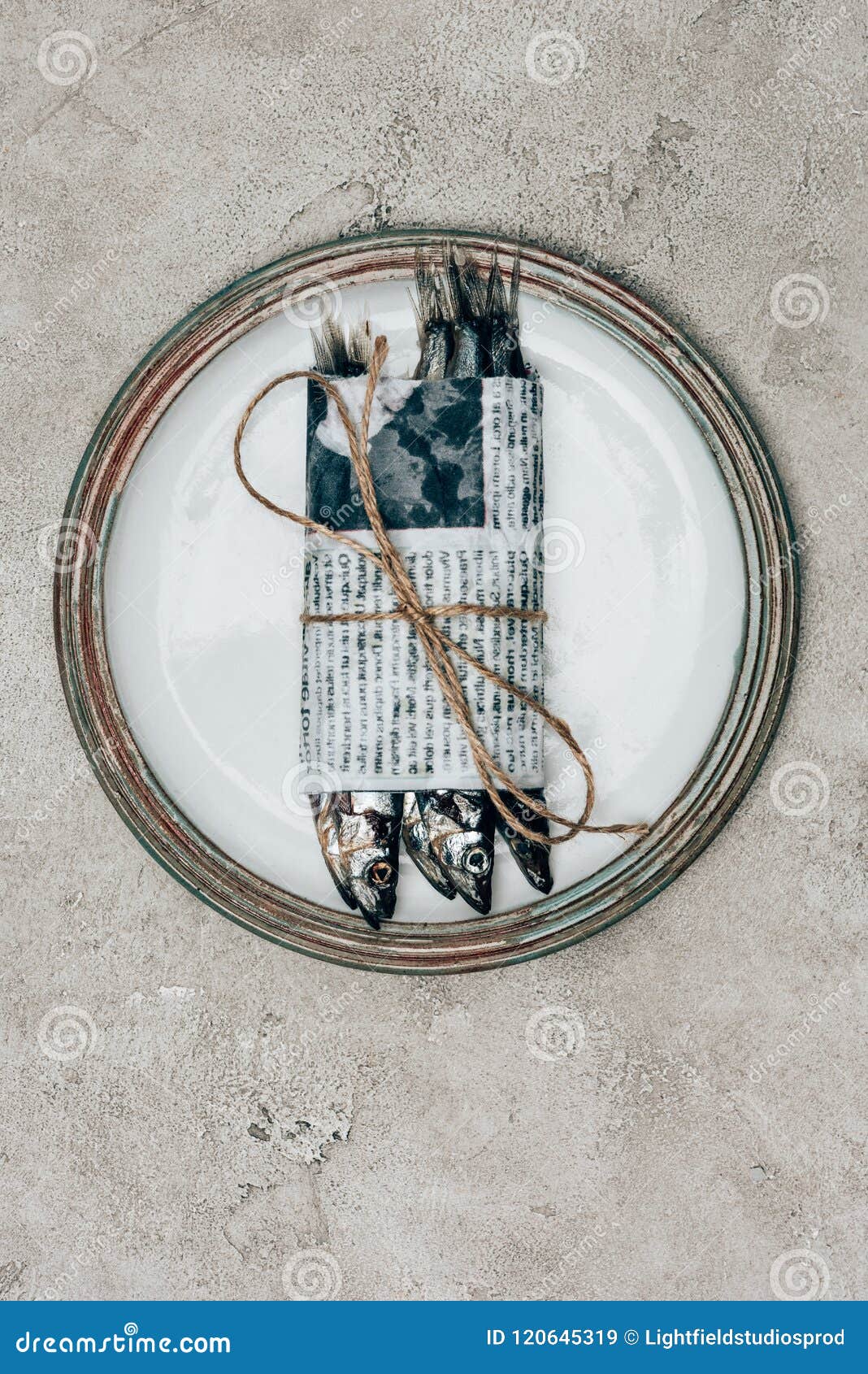Top View of Pile of Fish in Newspaper Wrapped by String Stock Image ...