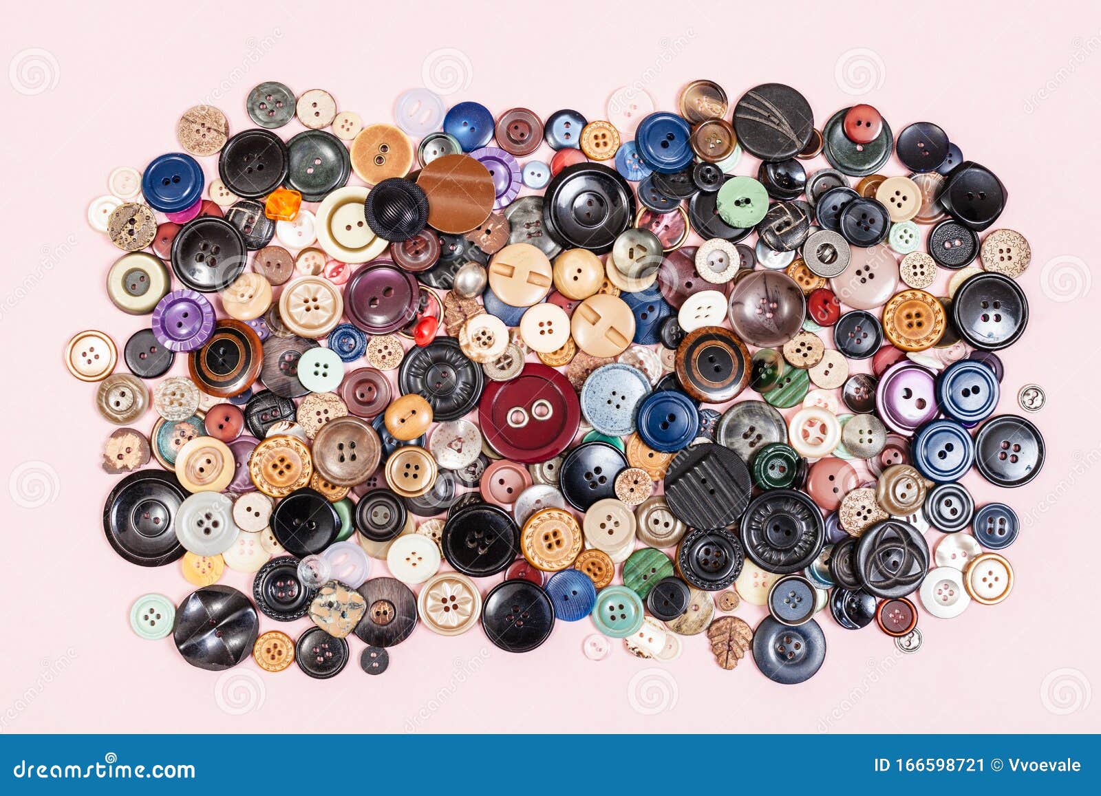 Top View of Pile of Many Various Buttons on Pink Stock Image - Image of ...