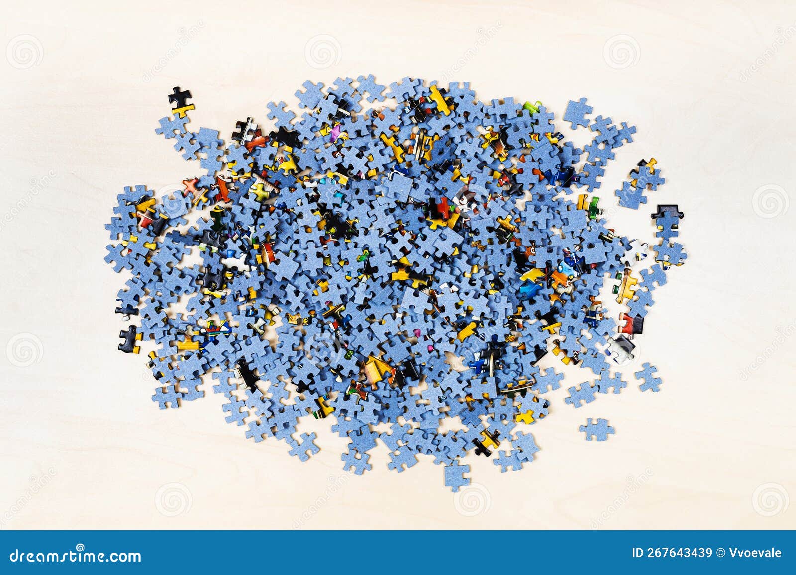 Top View of Pile of Puzzle Pieces on Table Stock Image - Image of ...