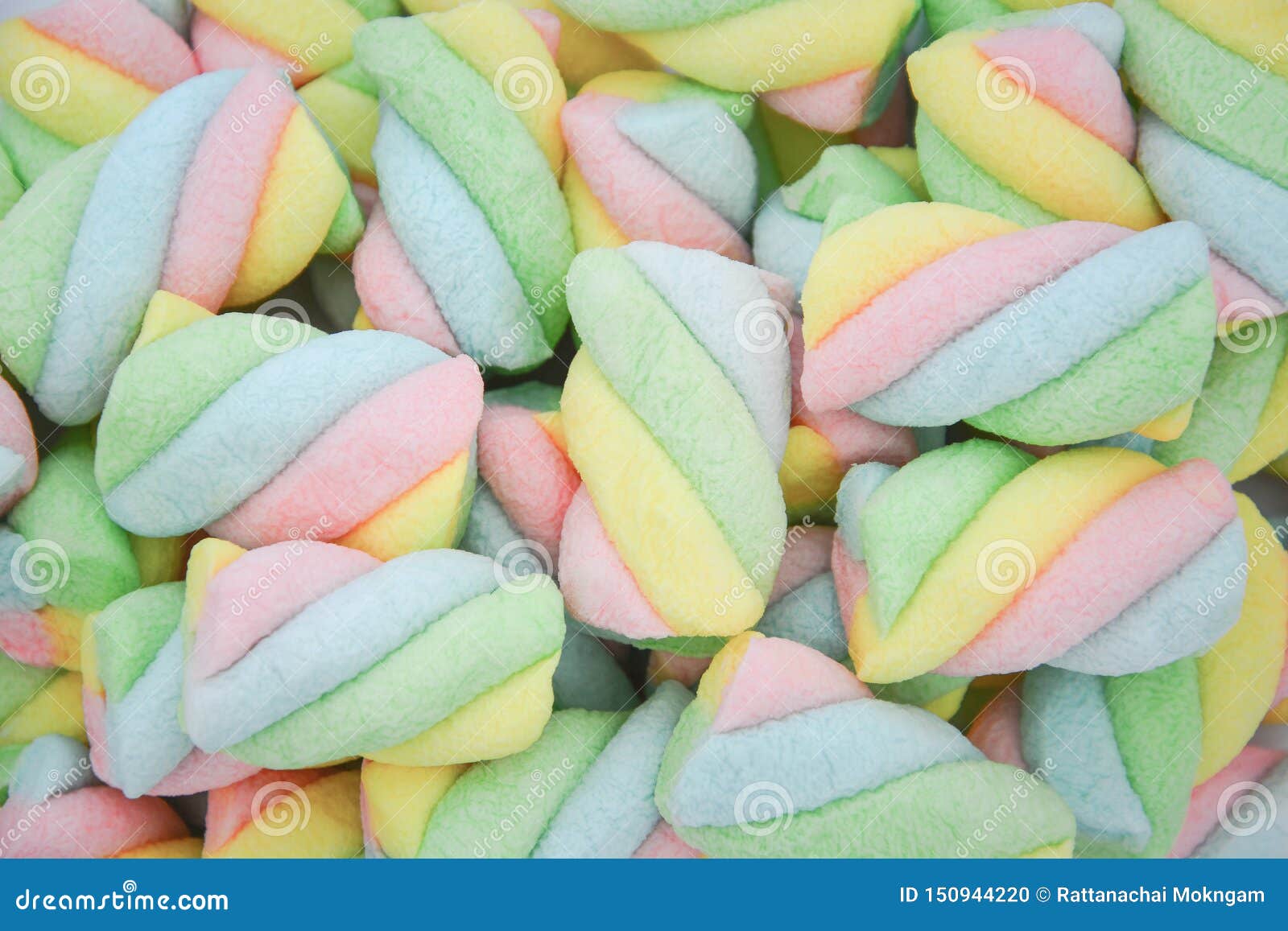 Top View Pile of Twisted Pastel Color Marshmallow on White Background ...