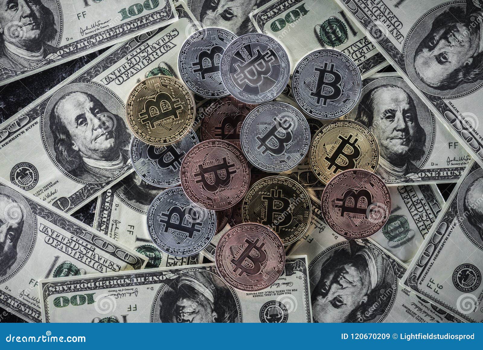 Top View of Pile of Various Bitcoins Stock Image - Image of money ...