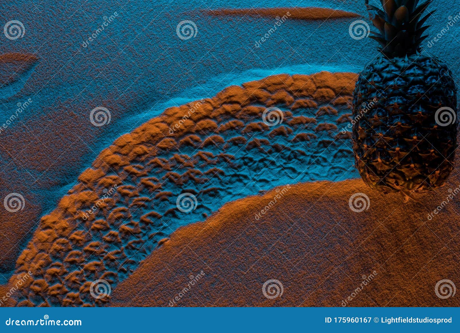 Top View of Pineapple Trace on Sand with Color Filter and Copy Space ...