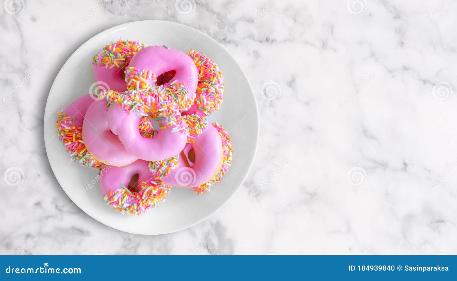 Top View, Pink Donuts in White Dish Stock Photo - Image of baked ...