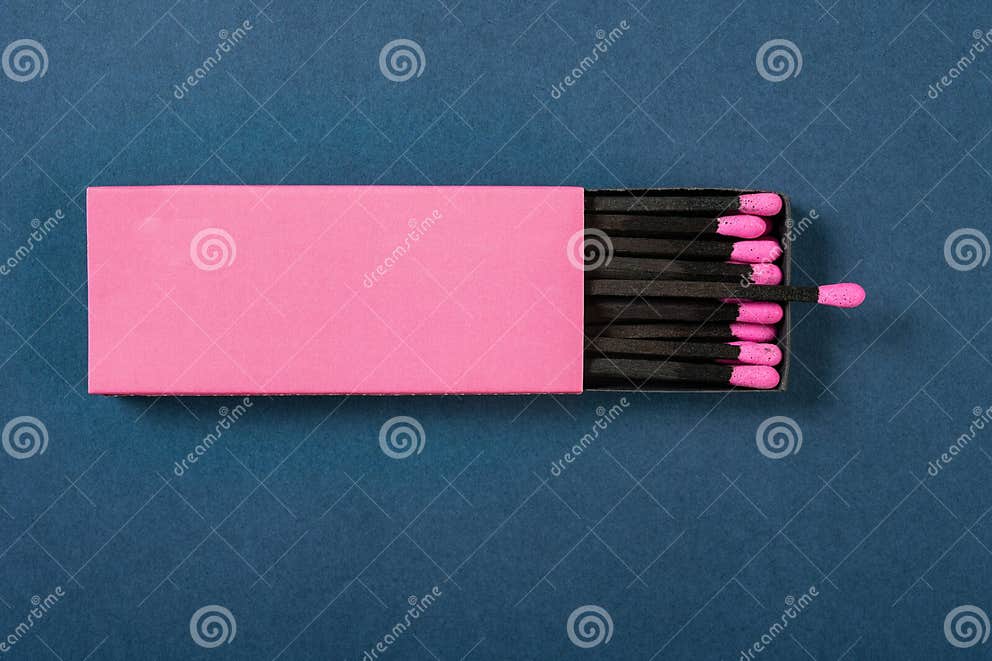 Top View Pink Matchbox on Blue Background Stock Image - Image of ...
