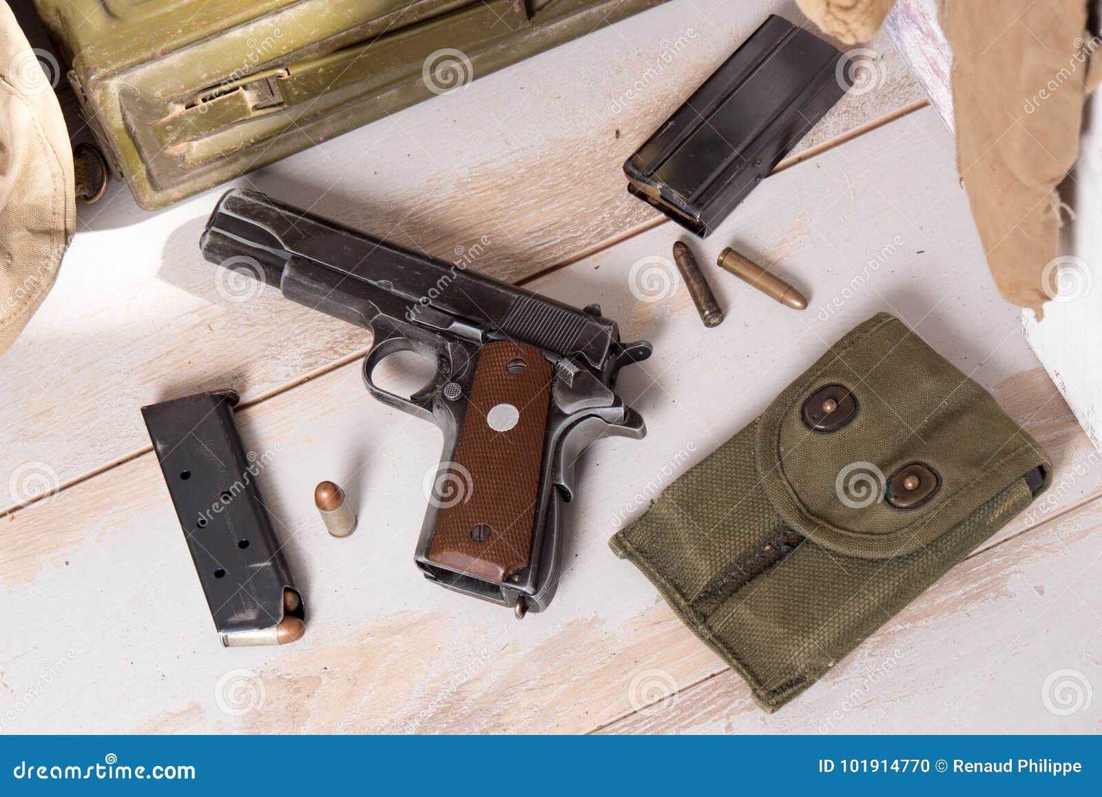 Top View of Pistol Semi-automatic .45 Caliber with Magazine Stock Photo ...