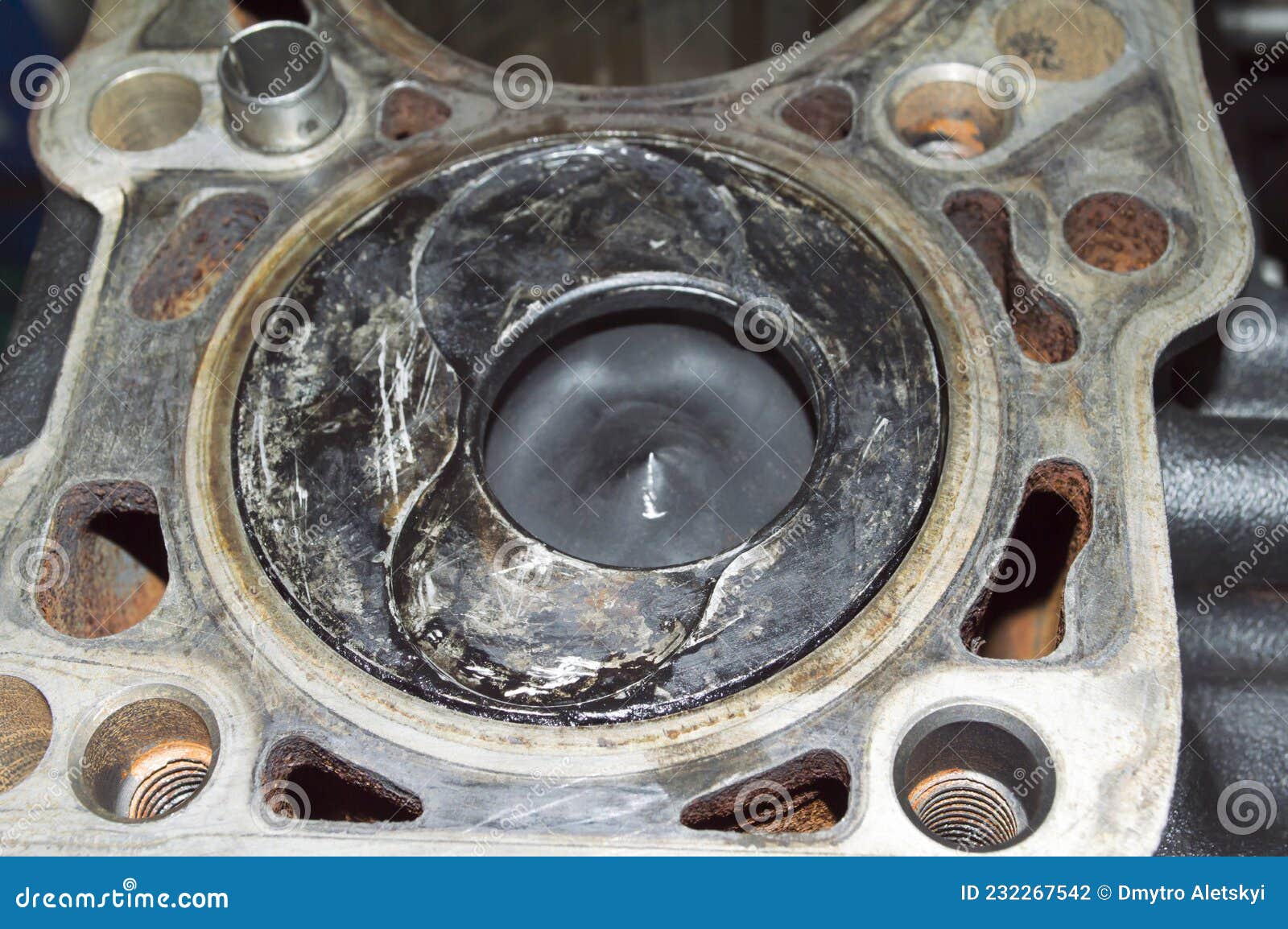 Top View of the Piston Installed in the Cylinder Block of a Diesel ...