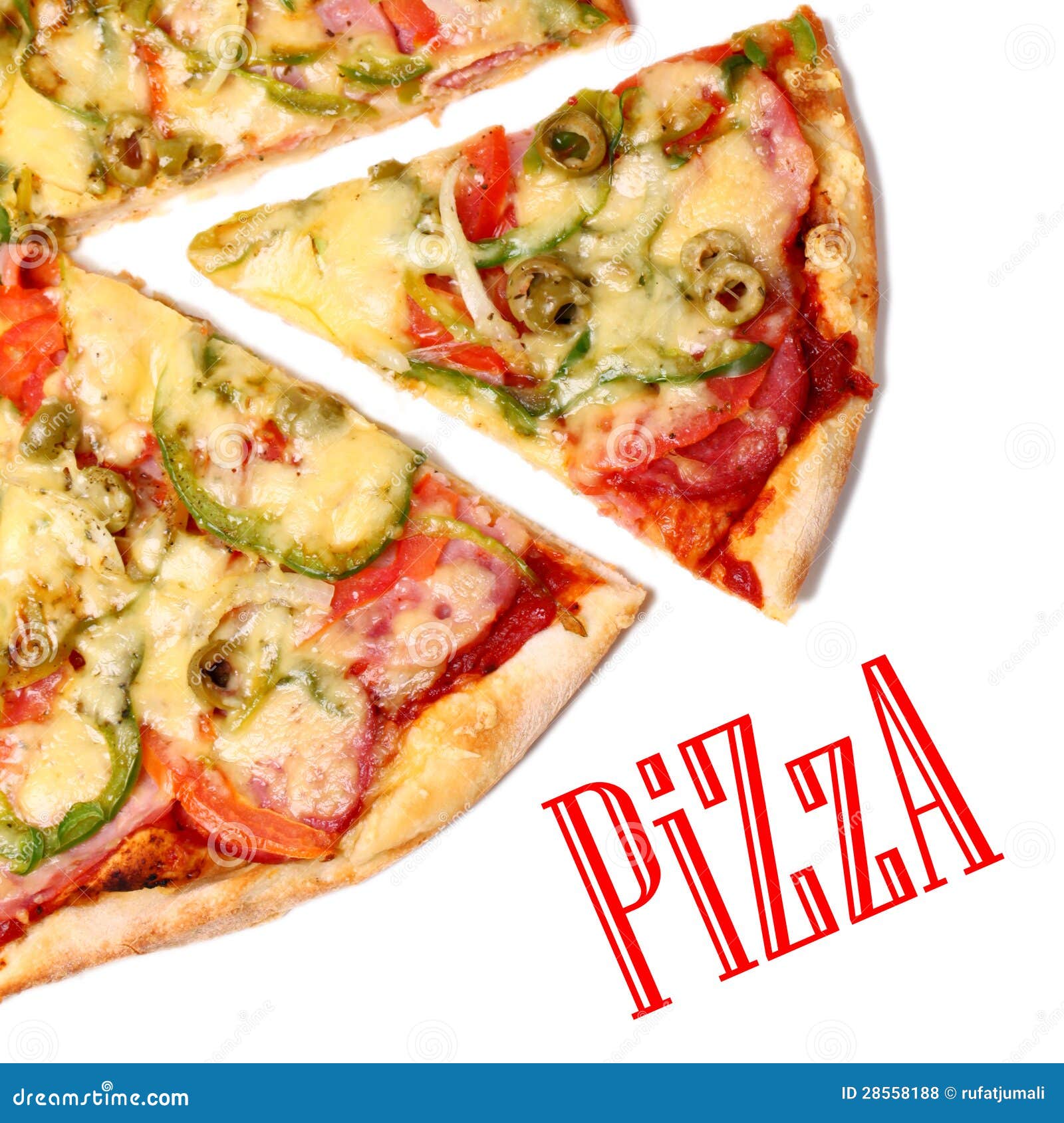 Top view of pizza isolated stock photo. Image of closeup - 28558188