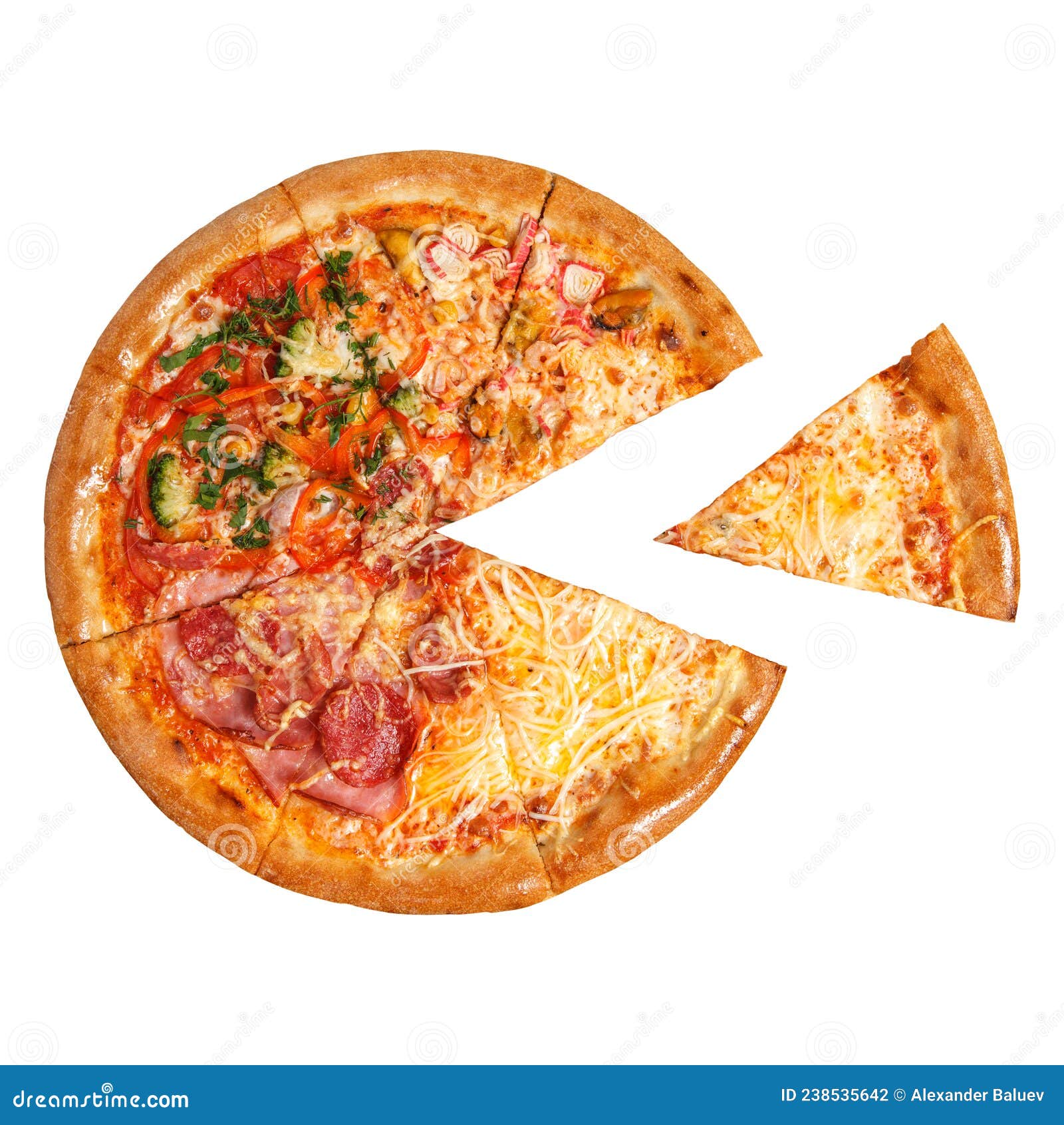 Top View of Pizza. Sliced Pizza Overhead View Isolated Over White ...