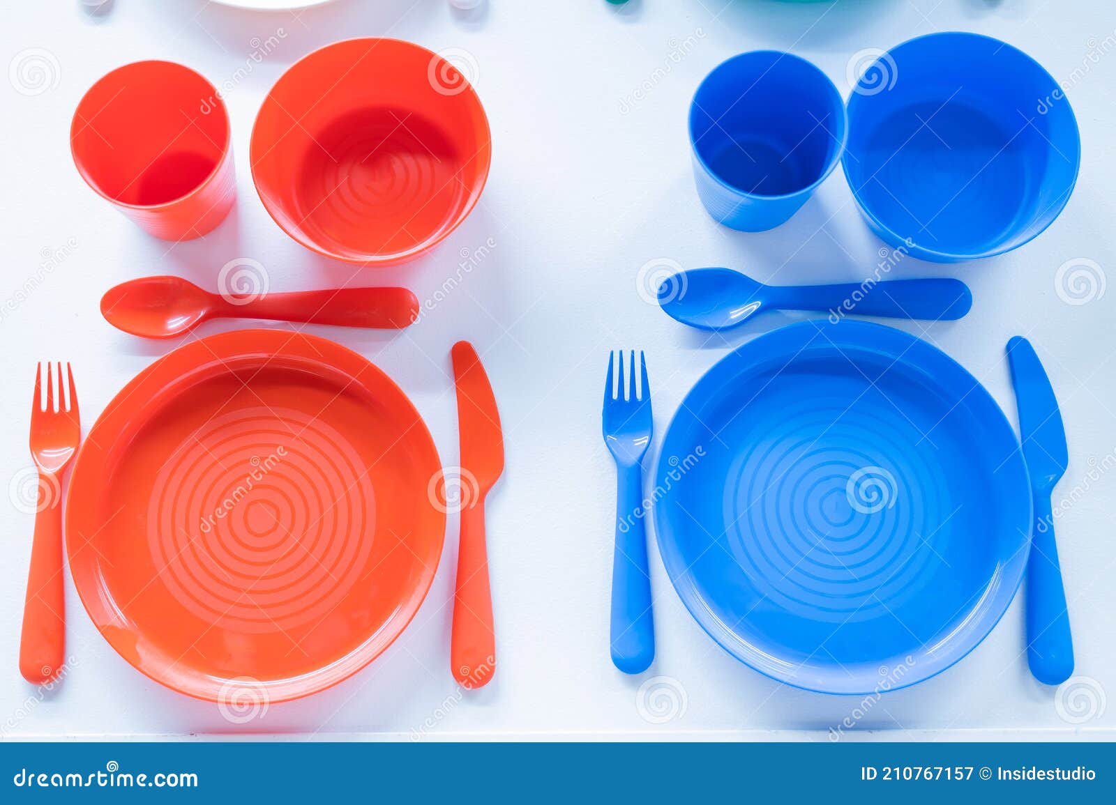 Top View of a Plastic Crockery Set on a White Background Stock Image ...