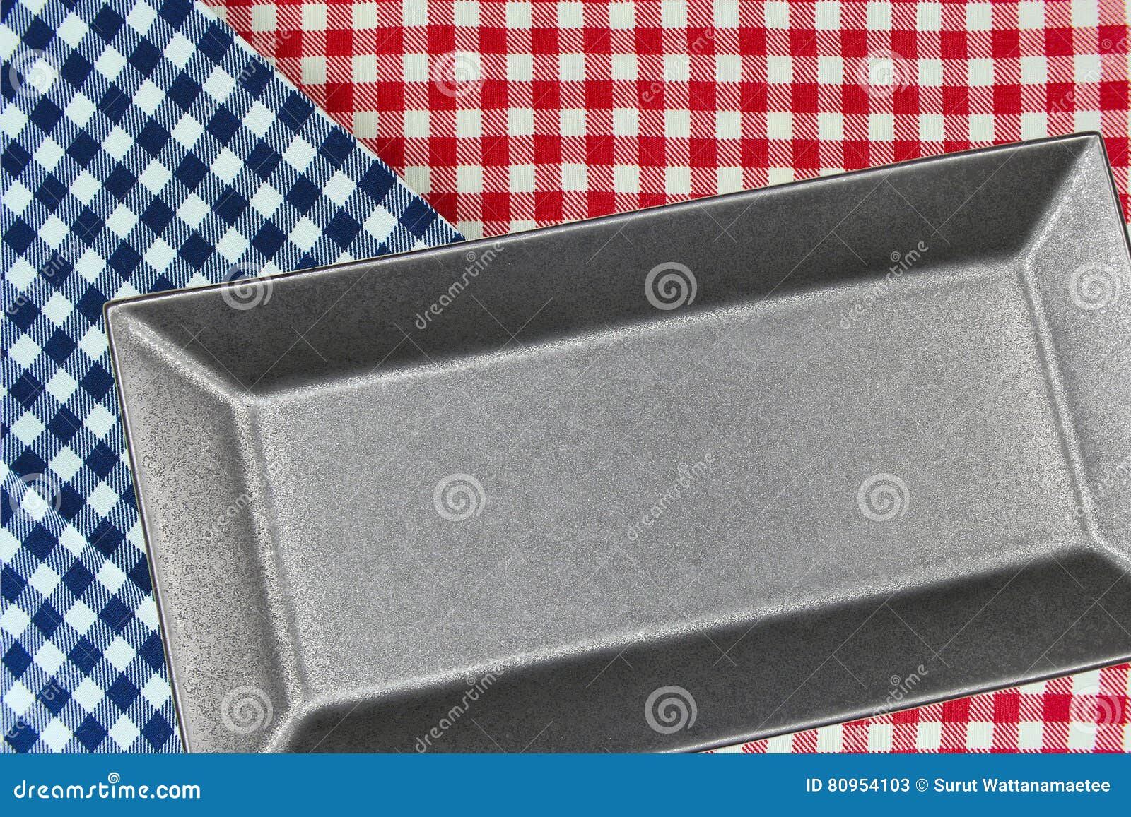 Top View Plate on Checkered Tablecloth Pattern Background Stock Image ...
