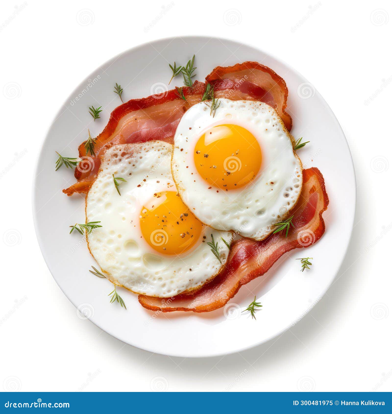 Top View of Plate with Fried Eggs and Bacon. Stock Illustration ...
