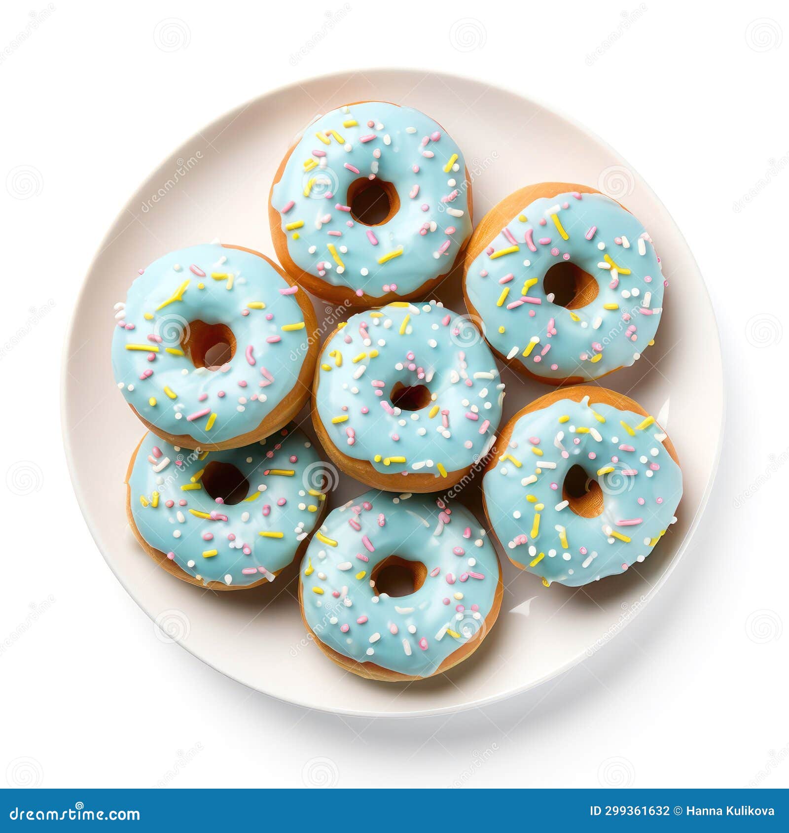 Top View of Plate with Light Blue Donuts. Stock Illustration ...