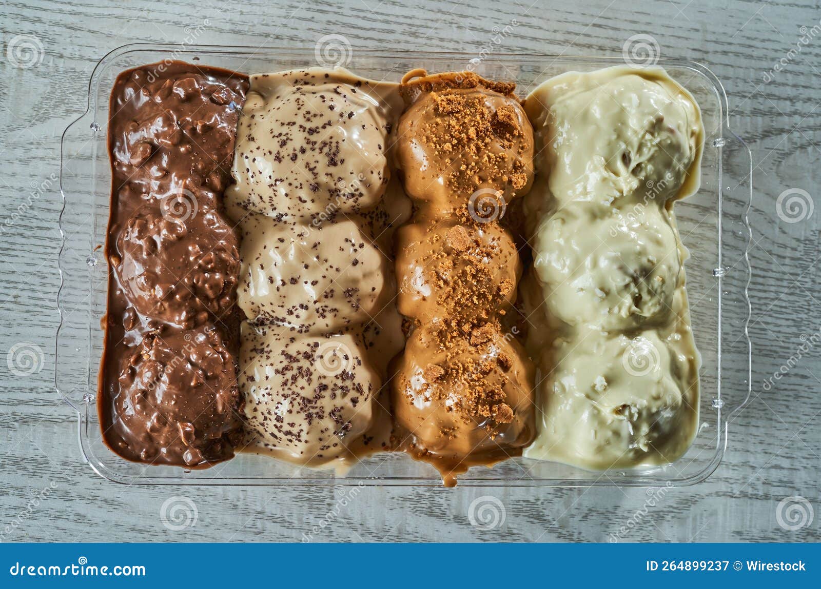 Top View of a Plate of Profiterole with Different Sort of Flavored ...