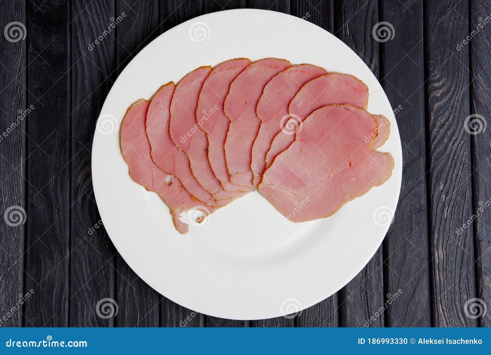 Top View of Plate with Slices of Fresh Ham Stock Photo - Image of bacon ...