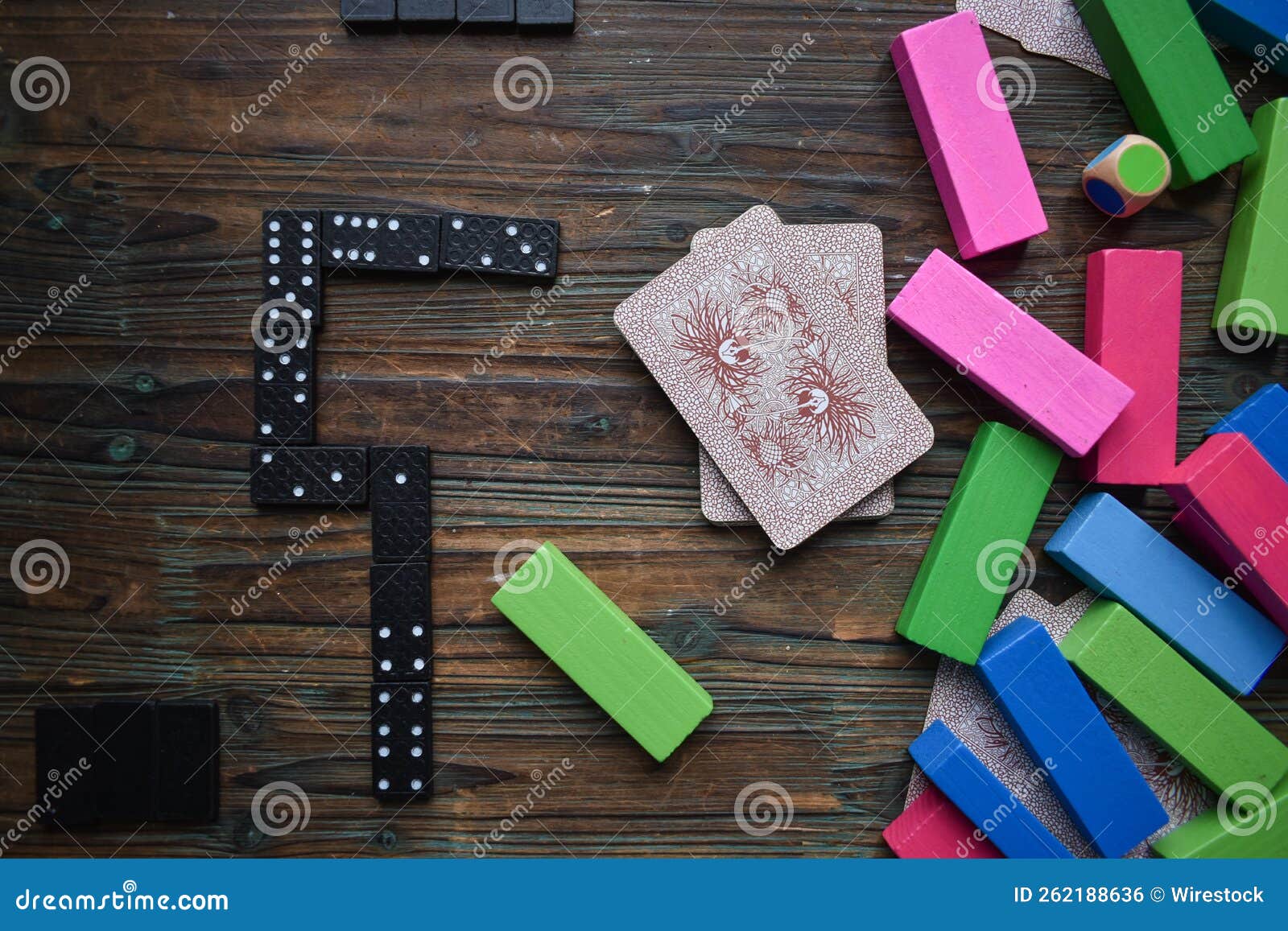 Top View of Playing Cards, Rectangular Colorful Wooden Blocks, and ...