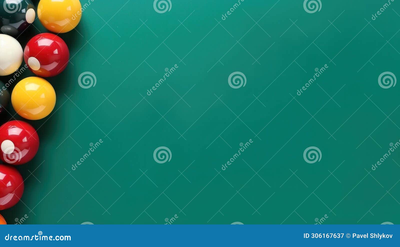 Top View of Pool Billiards Snooker Balls on Green Table with Setup ...