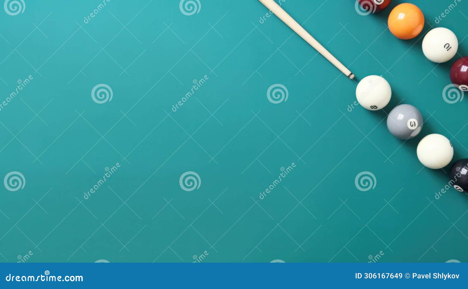 Top View of Pool Billiards Snooker Balls on Green Table with Setup ...