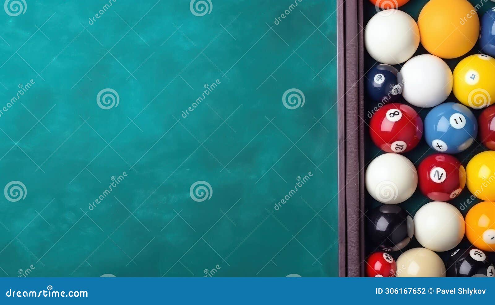 Top View of Pool Billiards Snooker Balls on Green Table with Setup ...