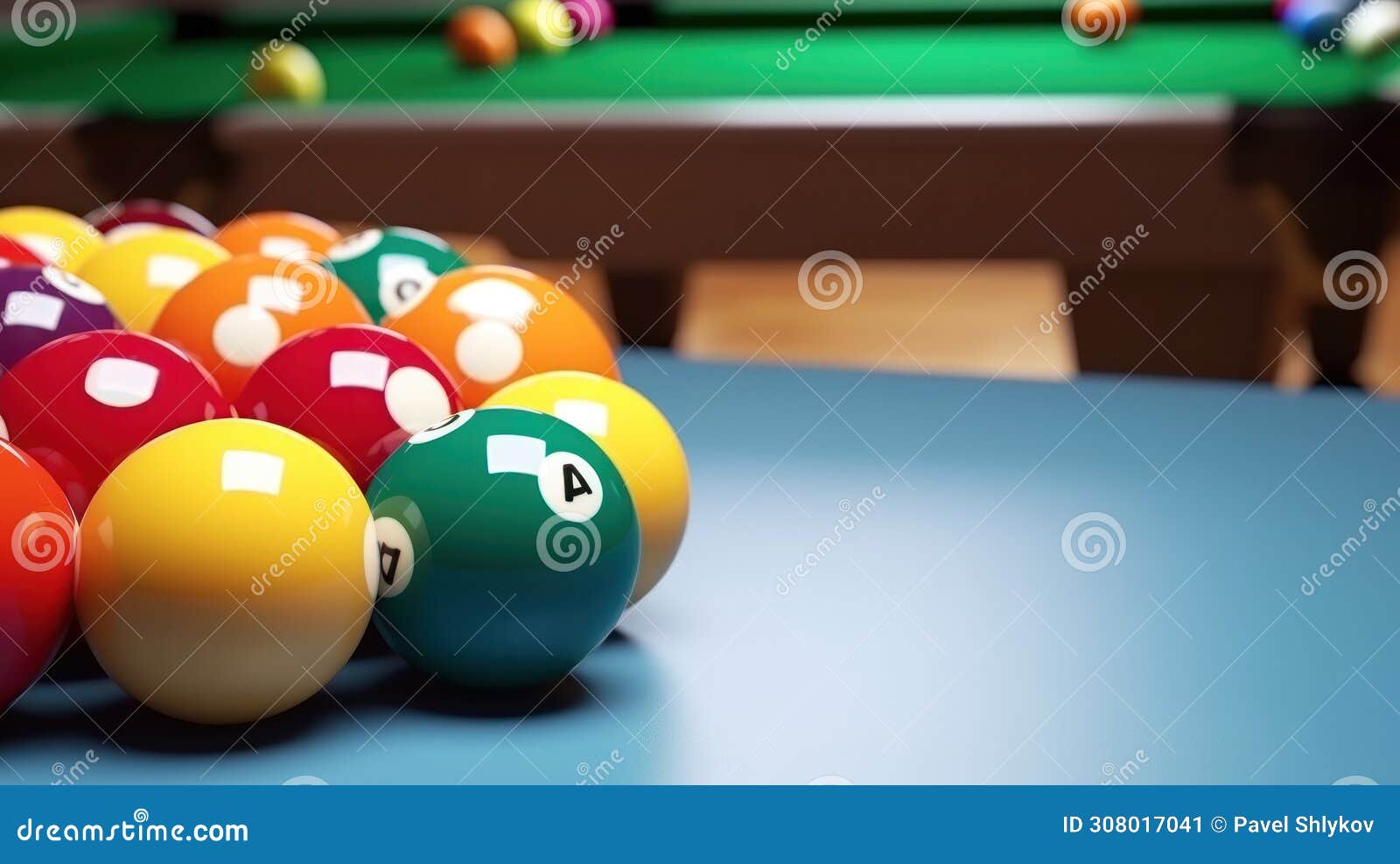 Top View of Pool Billiards Snooker Balls on Green Table with Setup ...