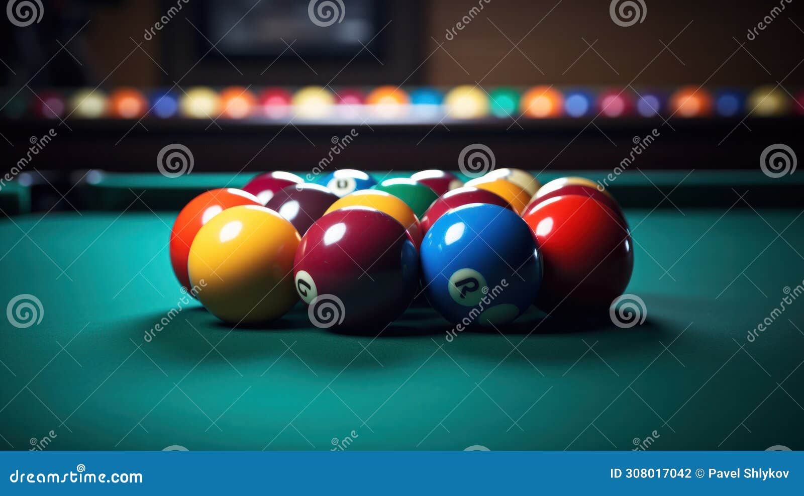 Top View of Pool Billiards Snooker Balls on Green Table with Setup ...