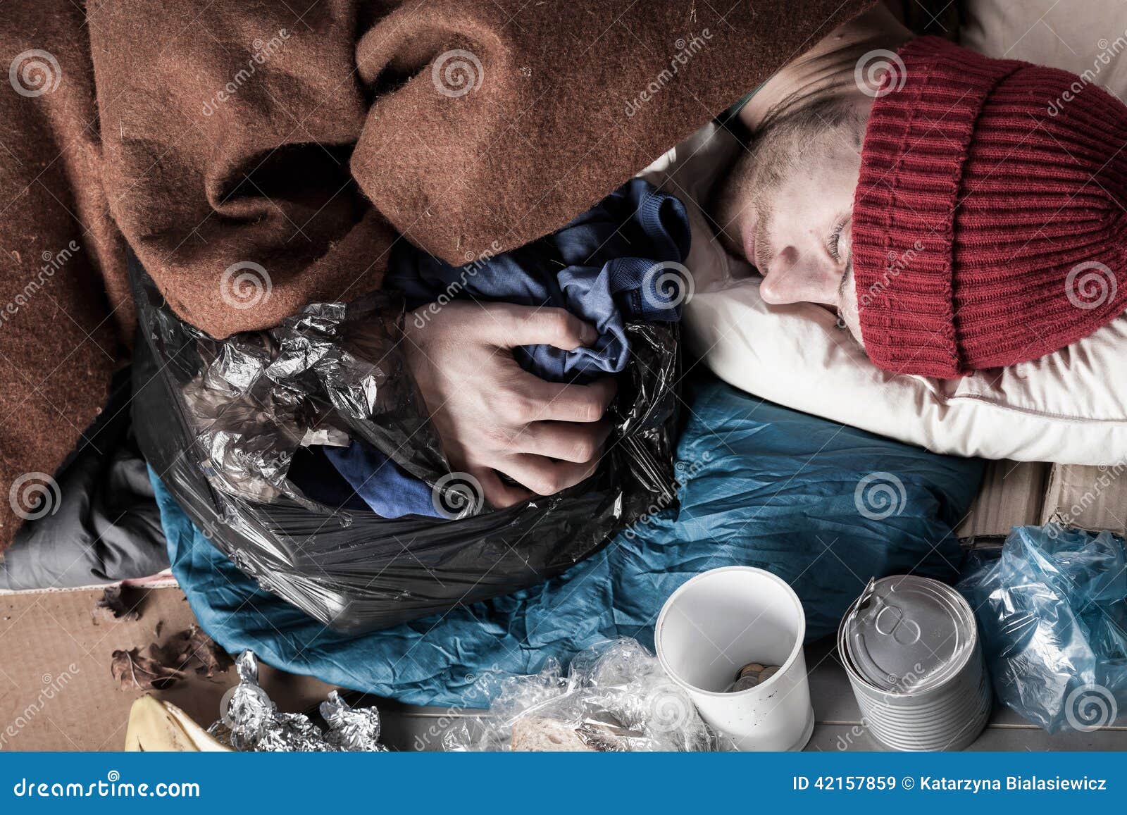 Top View of a Poor Man Sleeping on the Street Stock Image - Image of ...