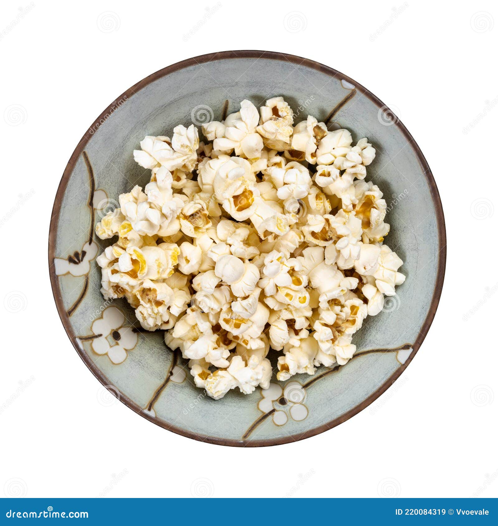 Top View of Popcorn in Ceramic Bowl Isolated Stock Image - Image of ...