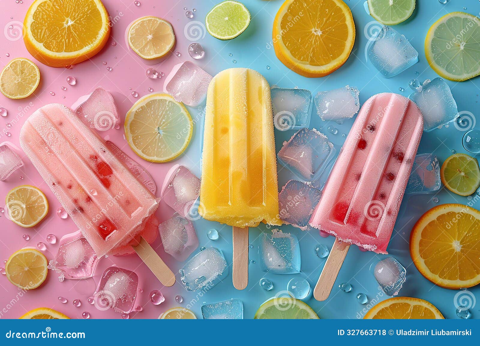 Top View of Popsicles on a Stick and Half a Citrus Fruit. Summer ...