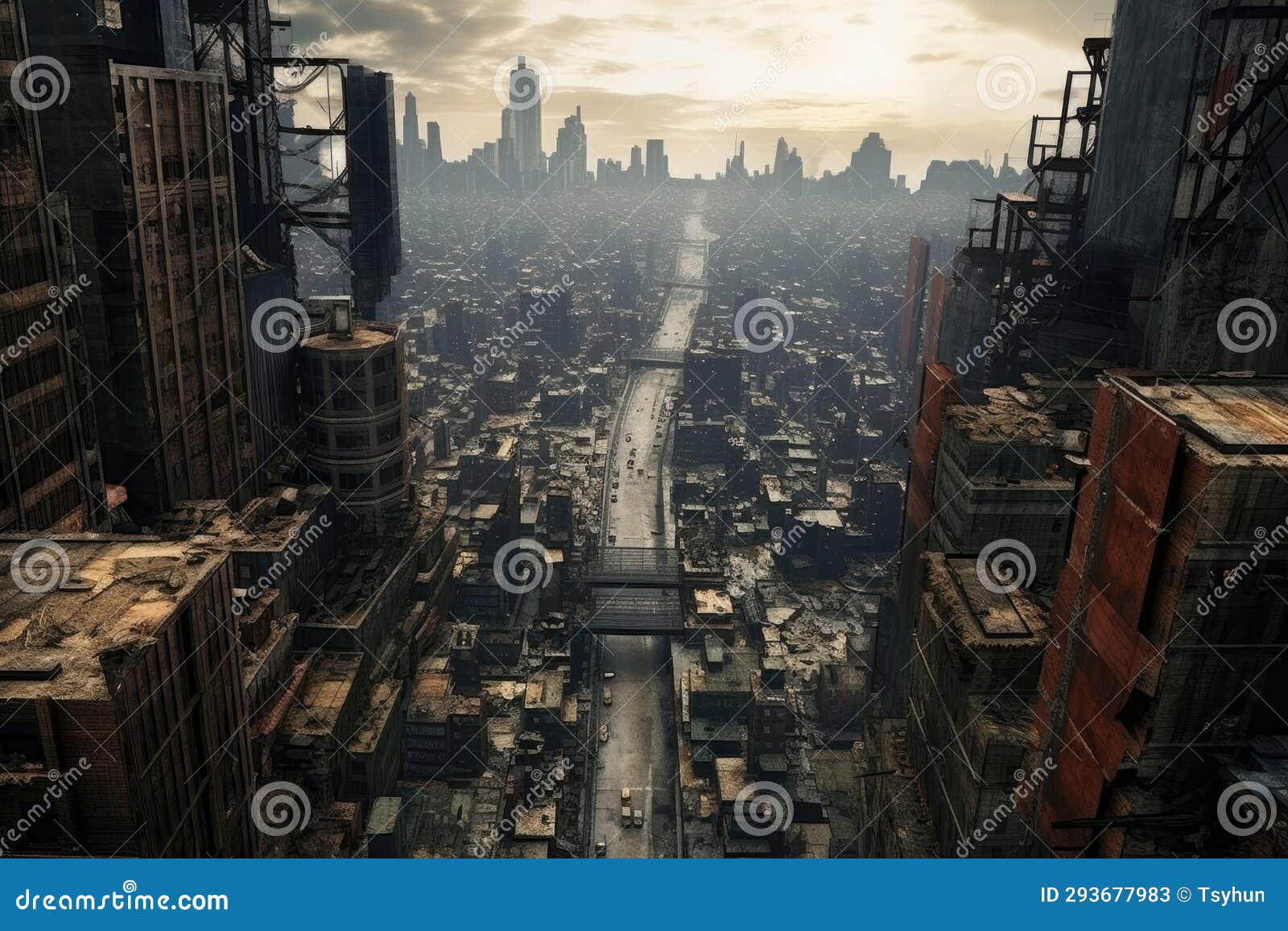 Top View Post-apocalyptic Streets of a Big City with Skyscrapers Stock ...