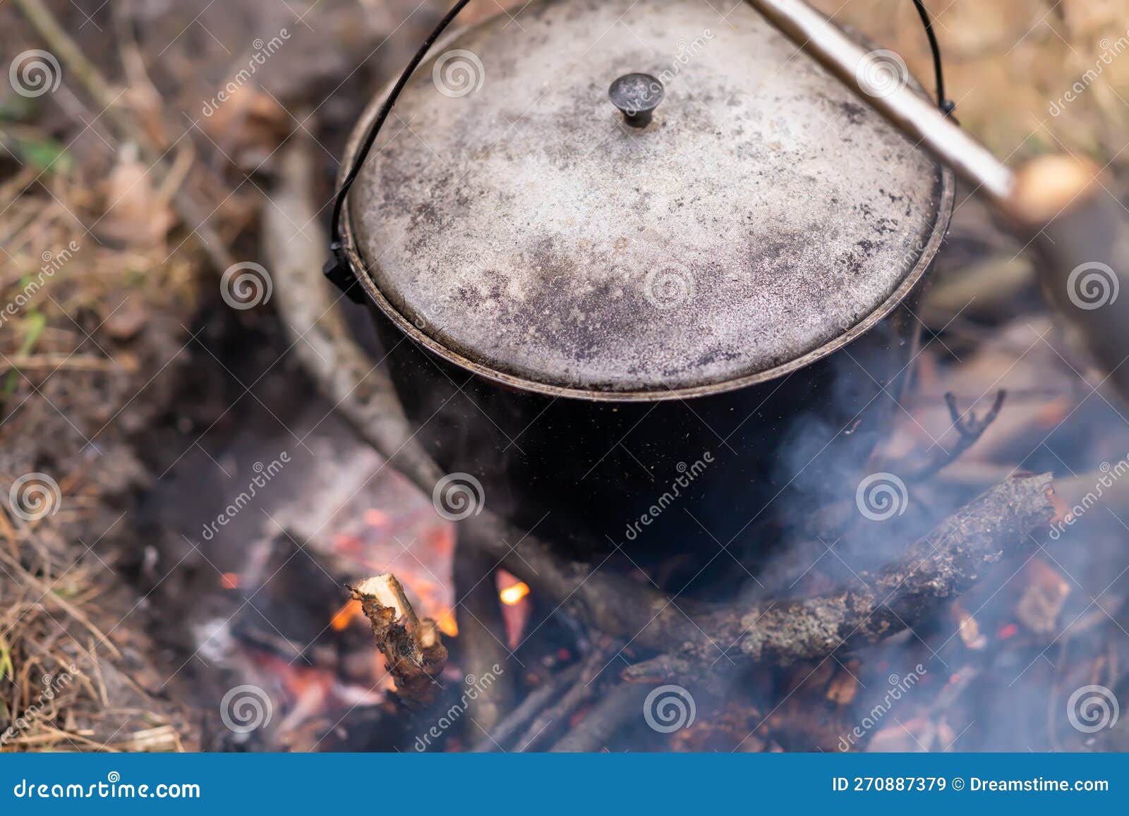 Top View of a Pot Hanging Over a Campfire Stock Image - Image of scout ...