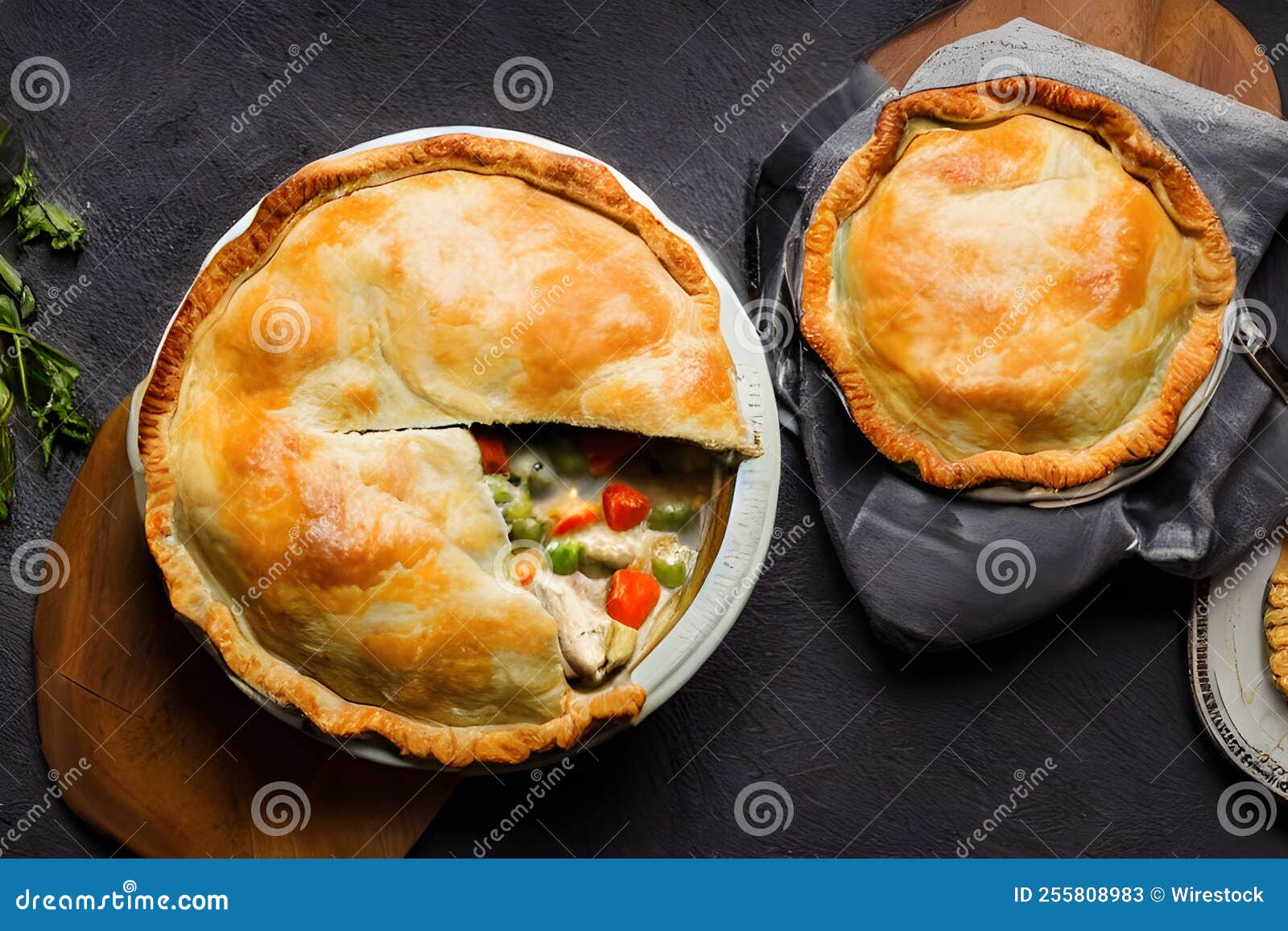 Top View of Pot Pies on a Grey Background. Stock Image - Image of meal ...