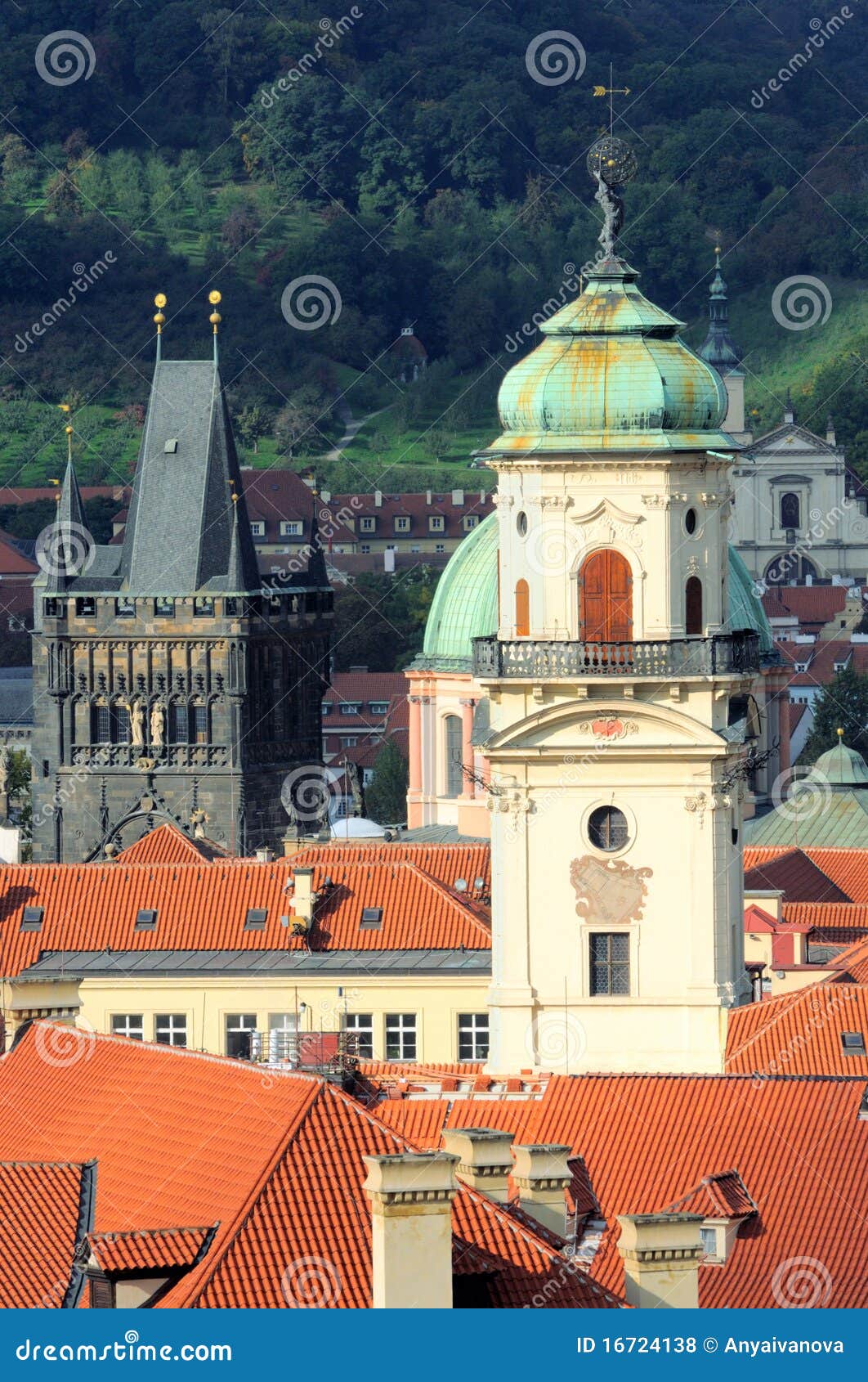 Top View on Powder Gate and a Bell Tower, Prague Stock Photo - Image of ...