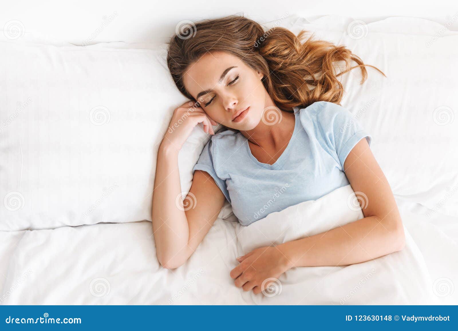 Top View of a Pretty Young Woman Sleeping Stock Photo - Image of girl ...