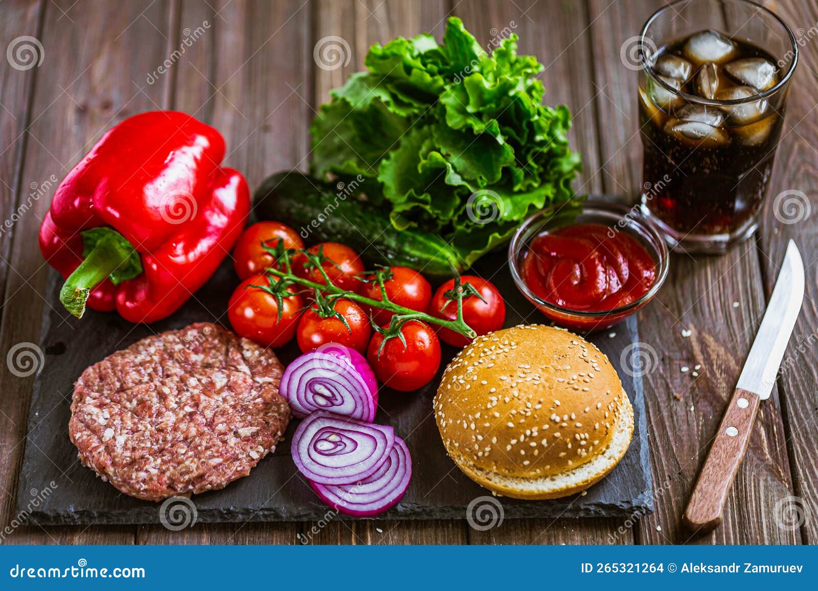 Top View of Process of Making Burger with Vegetables, Bun and ...
