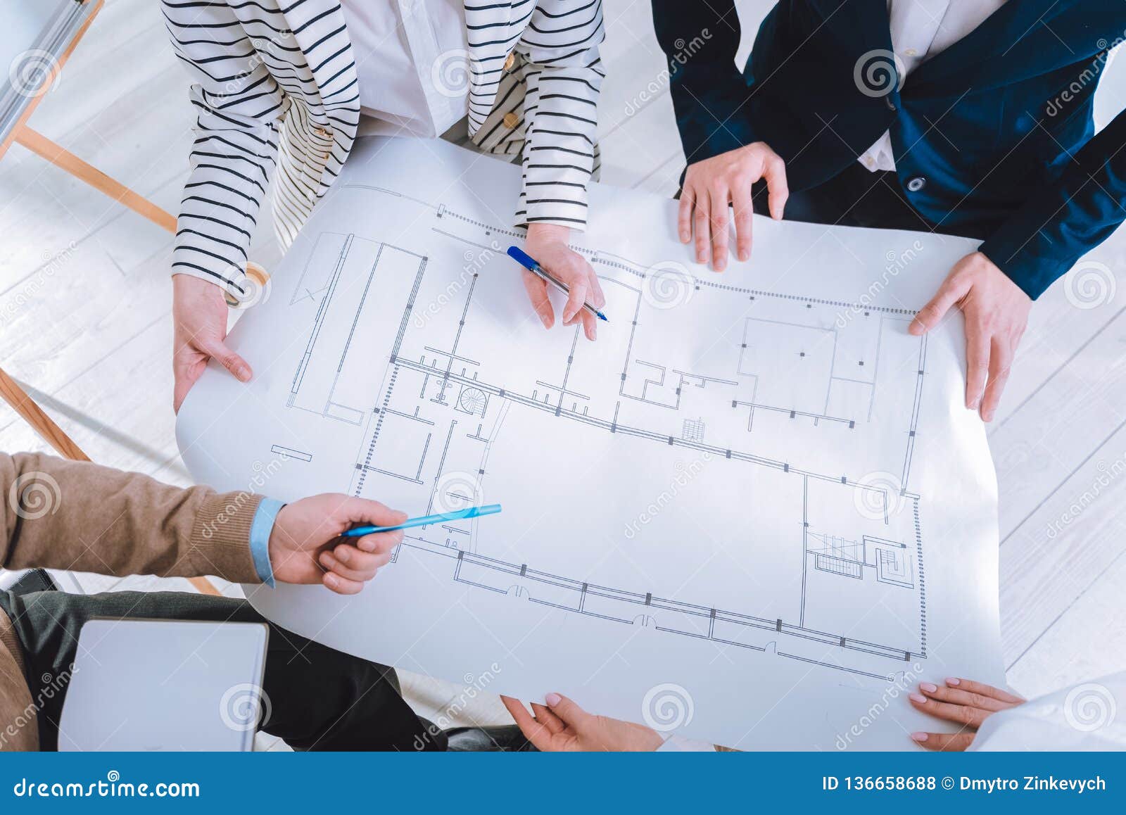Top View of a Professional Blueprint Stock Photo - Image of joyful ...