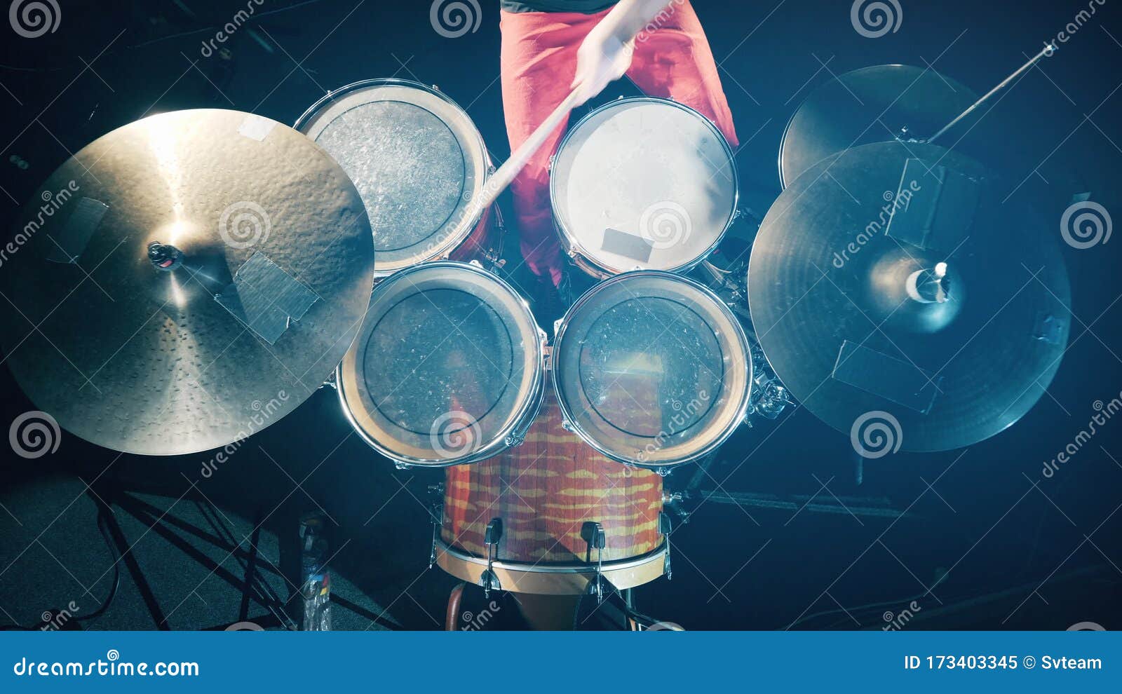 Top View of Professional Drums Getting Hit Rhythmically by a Drummer ...