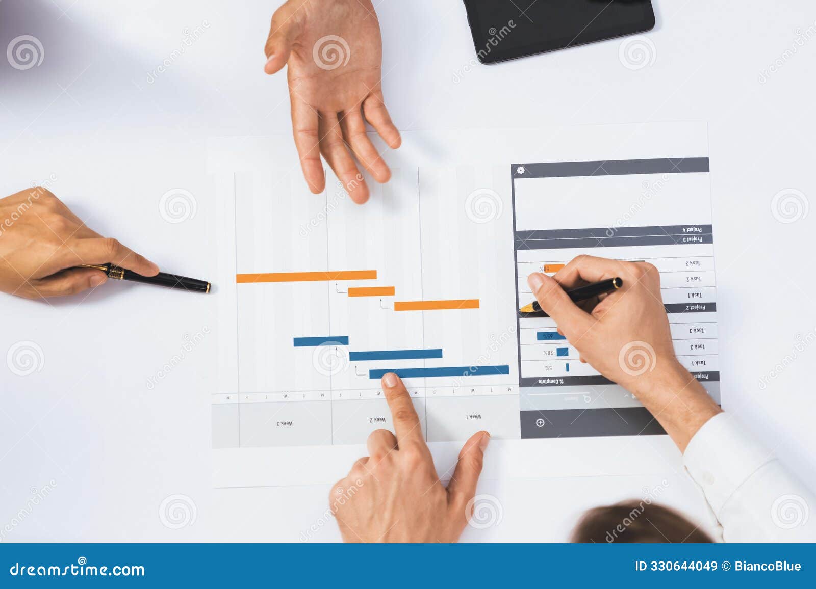 Top View Project Manager Communicate and Collaborate with Team. Prudent ...