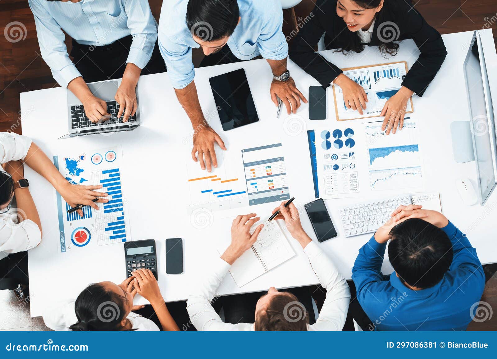 Top View Project Manager Communicate and Collaborate with Team. Prudent ...