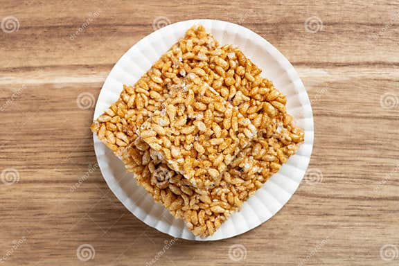 Top View Puffed Rice Blocks on Dish Stock Image - Image of snack ...
