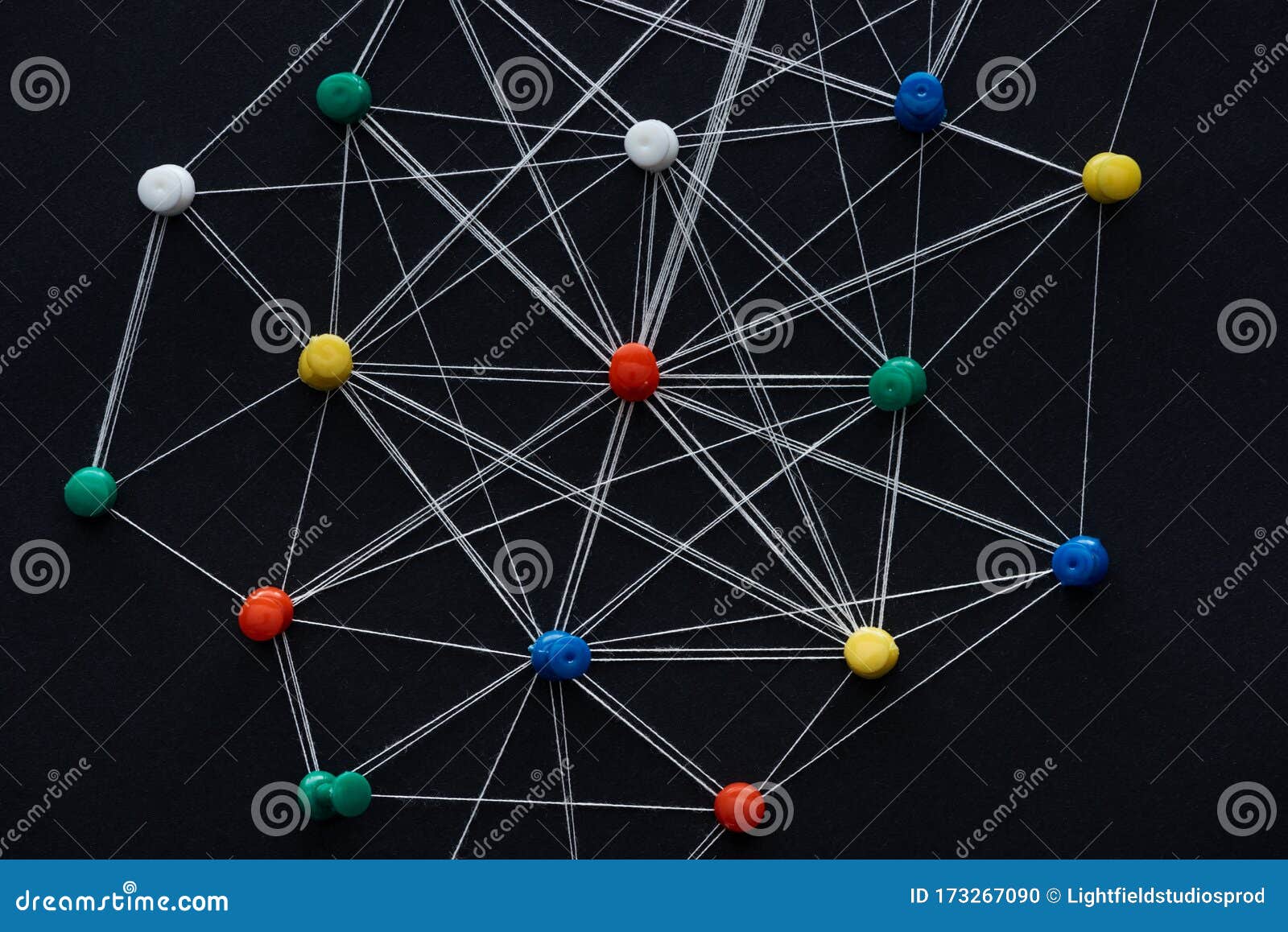 Top View of Push Pins Connected with Strings Isolated on Black, Network ...