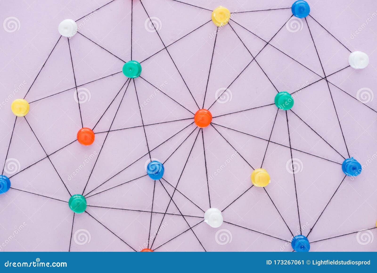 Top View of Push Pins Connected with Strings Isolated on Pink, Network ...