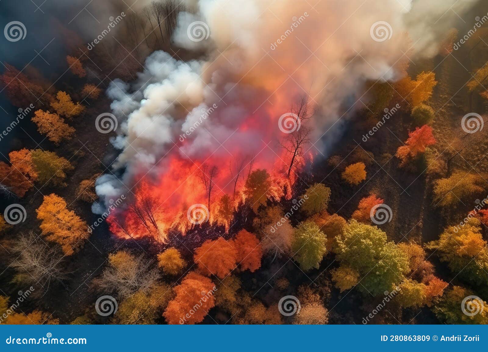Top View of Raging Forest Fire. Rapidly Spreading Wildfire Stock ...