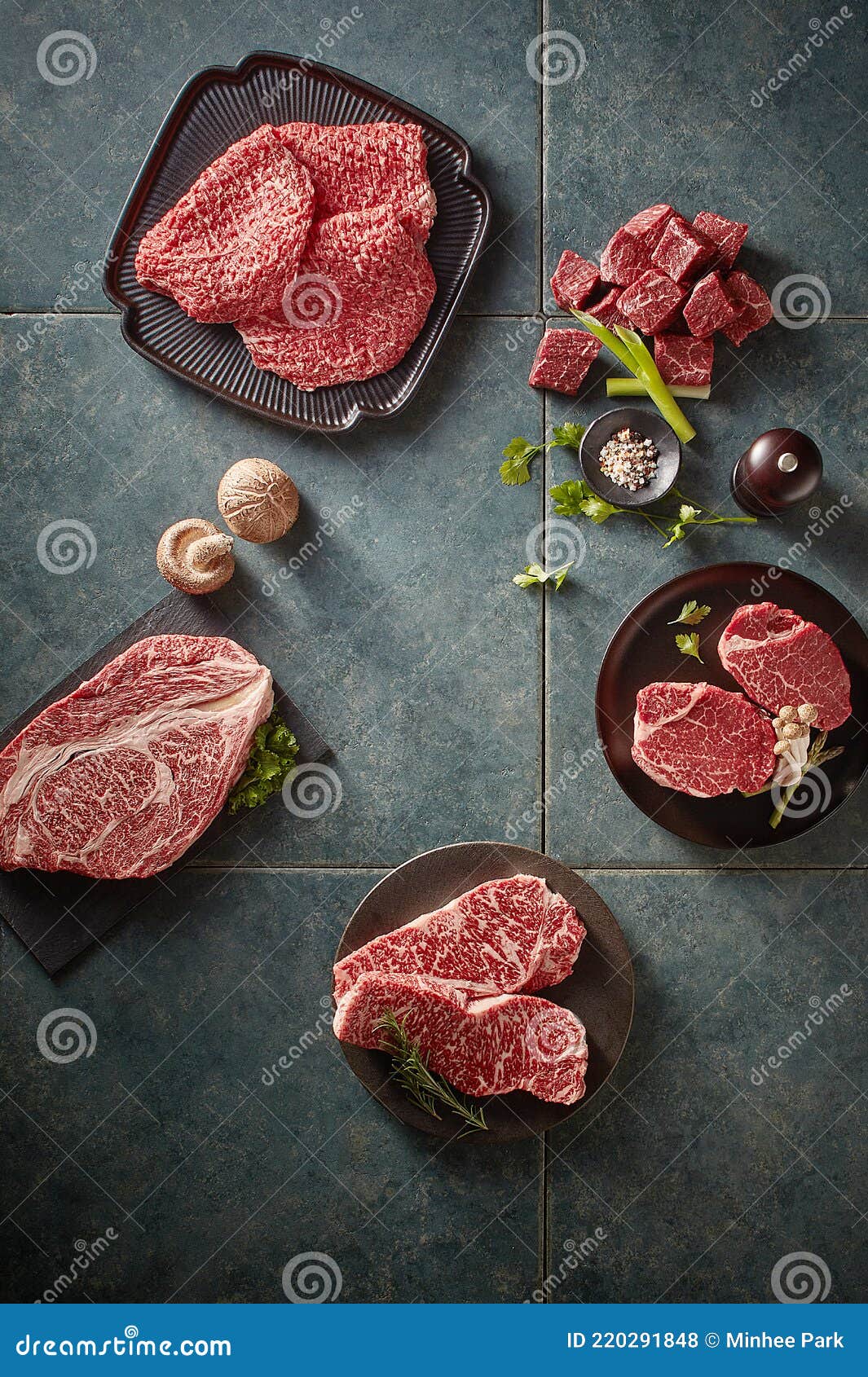 Top View of Raw Beef Steaks Stock Photo - Image of round, restaurant ...