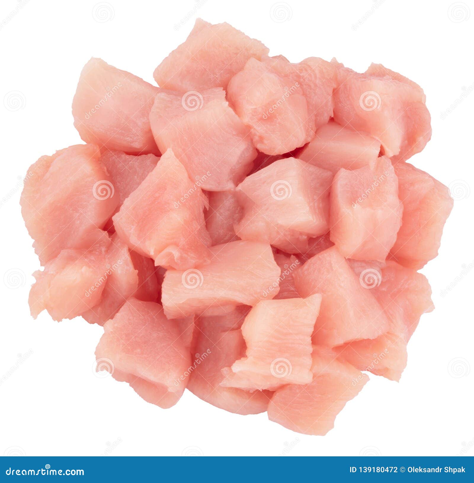 Top View of Raw Chicken Fillet Chunks Isolated on White Stock Photo ...