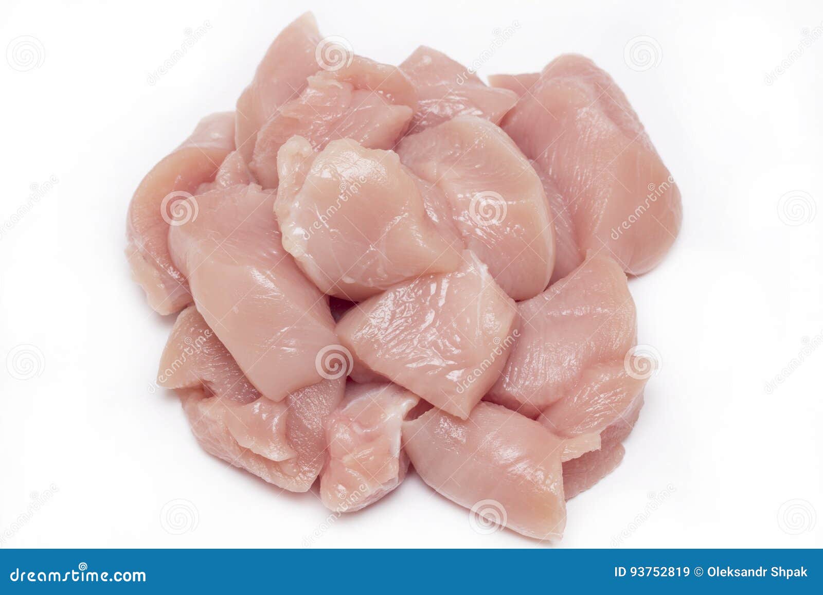 Top View of Raw Chicken Fillet Chunks Isolated on White Stock Image ...