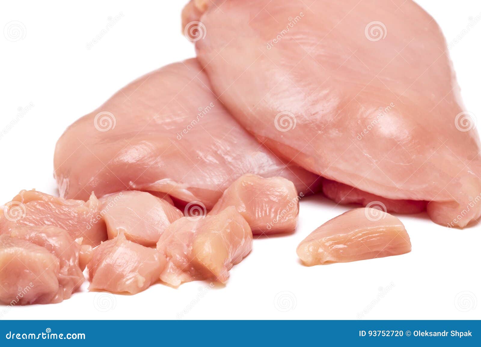 Top View of Raw Chicken Fillet Chunks on White Stock Photo - Image of ...