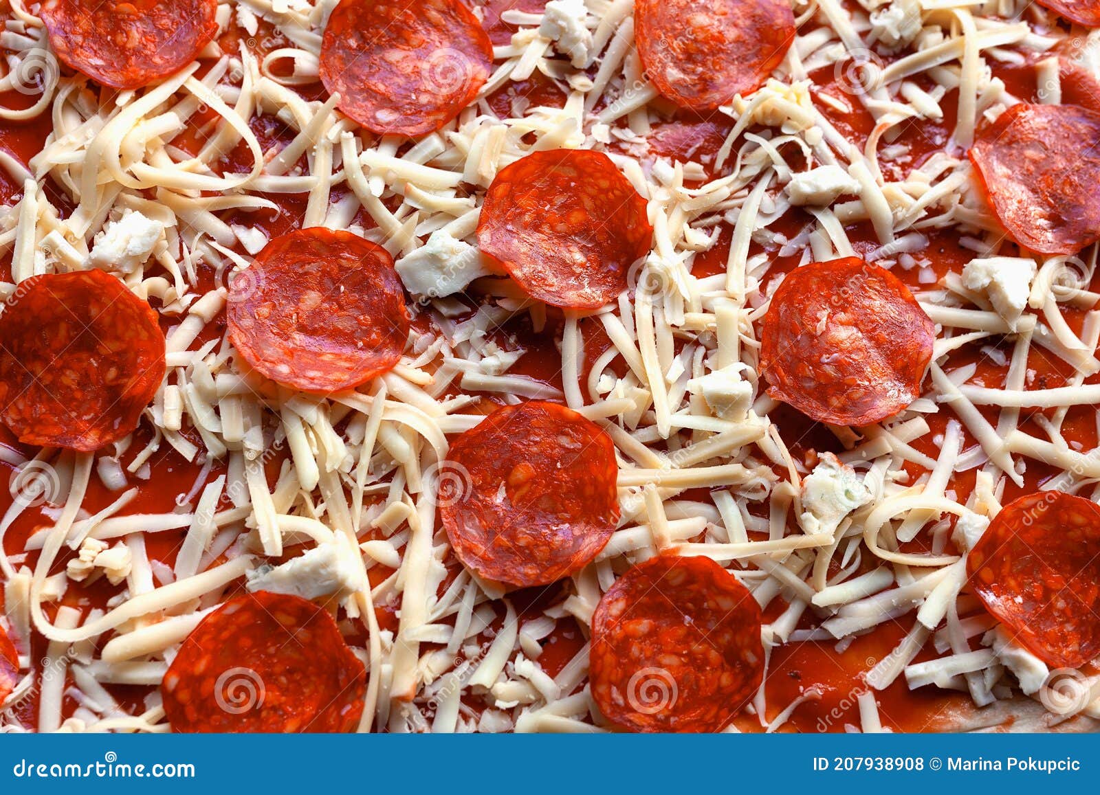 Top View of Raw Homemade Pepperoni Pizza Stock Photo - Image of carbs ...