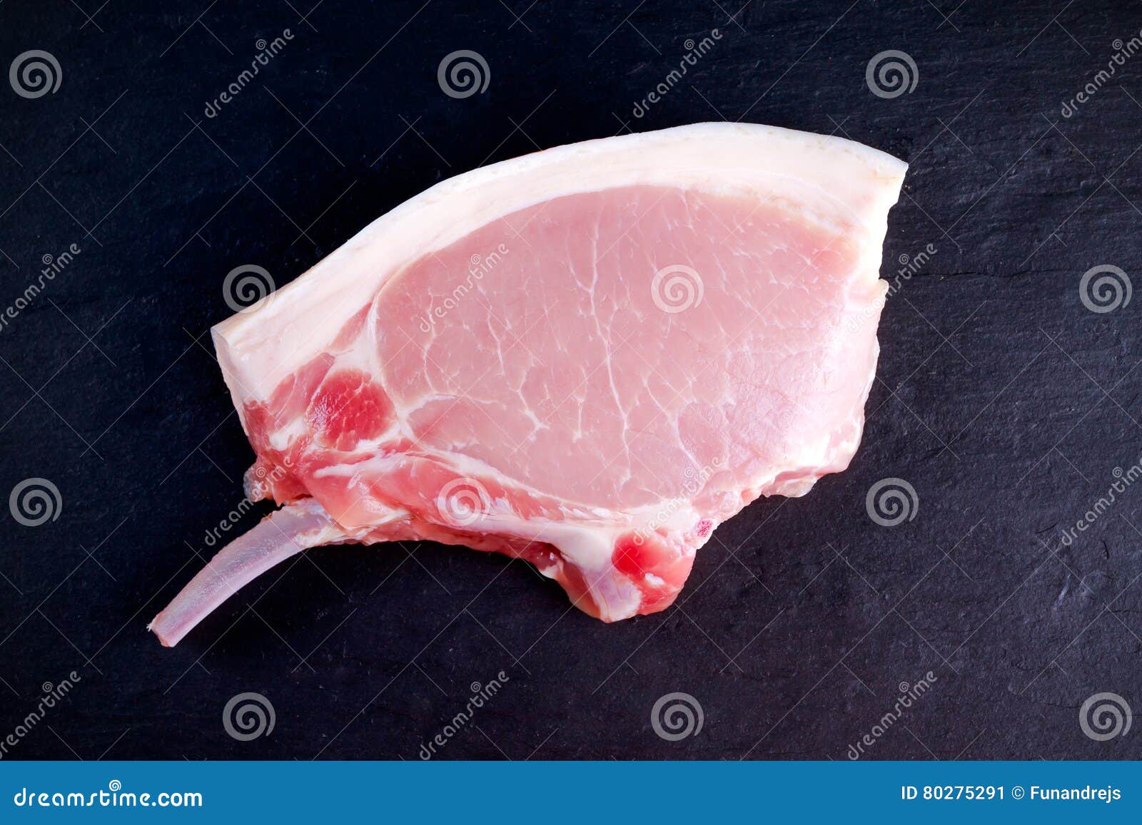 Top View Raw Pork Cutlet Close Up. on Stone Background Stock Image ...