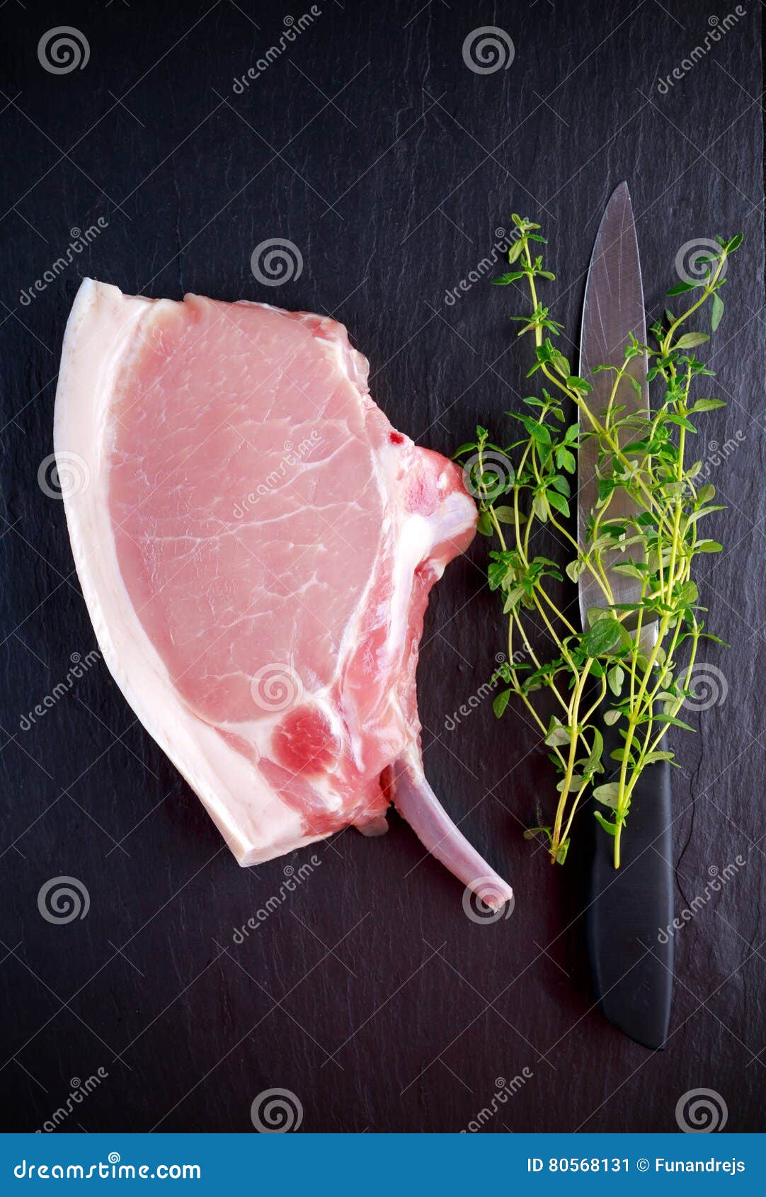 Top View Raw Pork Cutlet Close Up. on Stone Background Stock Image ...