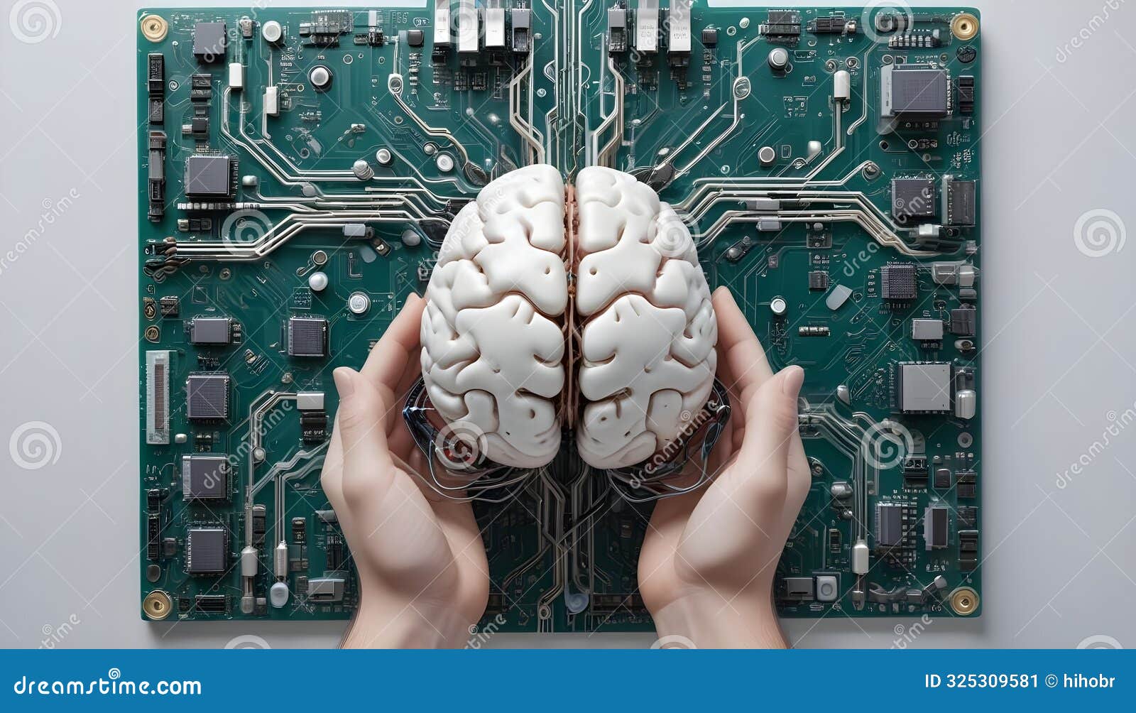 Top View of Realistic 3D Fusion of Brain and Computer - Biological ...