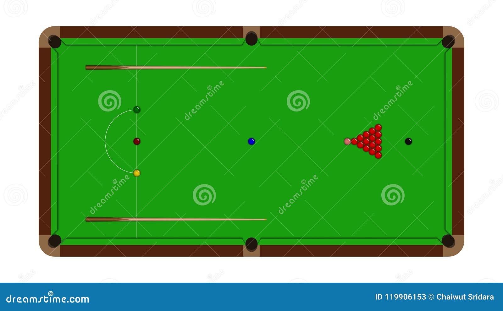 Top View of Realistic Snooker Table with Balls and Cue Stock Vector ...